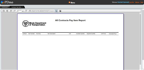 Contract Pay Items Report Window