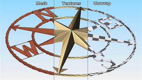 Classical Compass Rose Gold 3d Model 19 3ds Blend C4d Fbx Max