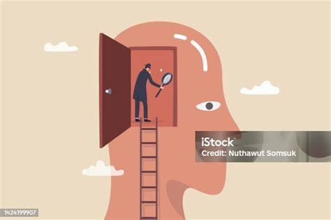 심리학과 사고 방식 깊은 마음 사고 또는 정신 건강 진단 지능 뇌 또는 우울증 감정 또는인지 개념 탐정 남자는 문제를 조사하는 인간의 두뇌까지 올라갑니다 철학에 대한 스톡