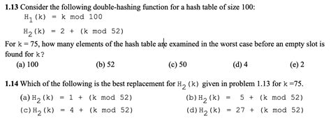 solved 1 13 consider the following double hashing function