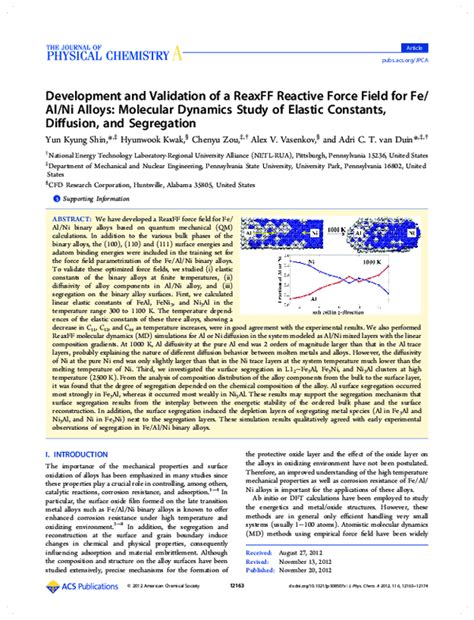 Pdf Development And Validation Of A Reaxff Reactive Force Field For Fe Alni Alloys