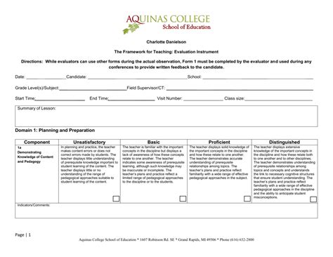 Danielson Framework Fillable Form Printable Forms Free Online