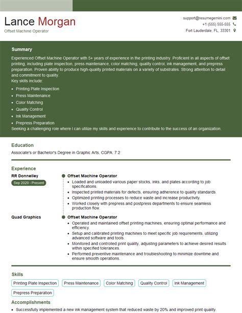 Offset Machine Operator Resume Template Resumegemini Online Resume Builder