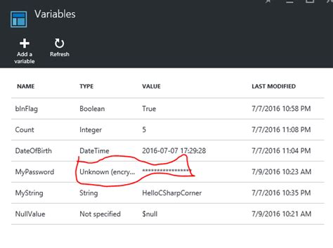 Azure Automation Assets Variables