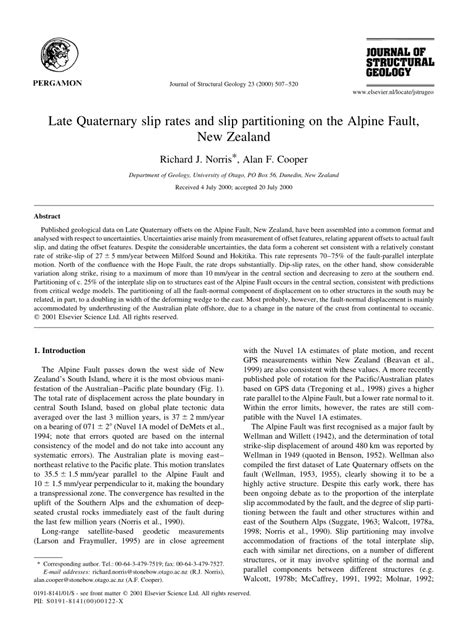Pdf Late Quaternary Slip Rates And Slip Partitioning On The Alpine Fault New Zealand