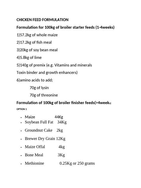 Chicken Feed Formulation Pdf Flour Soybean