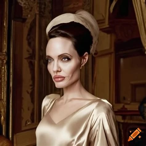Angelina Jolie As A Stern Victorian Headmistress In Satin Attire At A