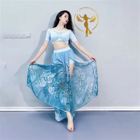 밸리 댄스 연습복 바지 한 벌 중국 스타일 와이드 레그 바지 한 벌 오리엔탈 의상 밸리 댄스 연습 상의 및 바지