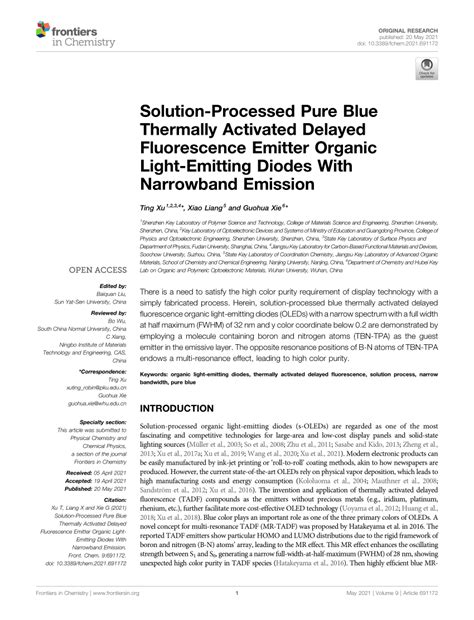 Pdf Solution Processed Pure Blue Thermally Activated Delayed Fluorescence Emitter Organic