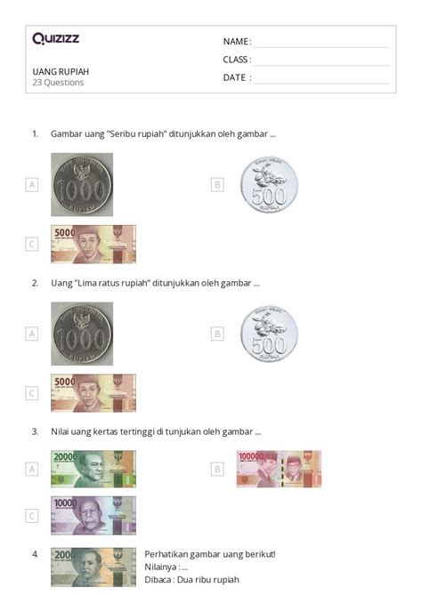 50 Lembar Kerja Uang Untuk Kelas 3 Di Quizizz Gratis And Dapat Dicetak