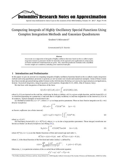Pdf Computing Integrals Of Highly Oscillatory Special Functions Using