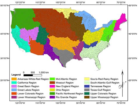 Map Showing Regional Delineation Of Surface Water Bodies In The Usa
