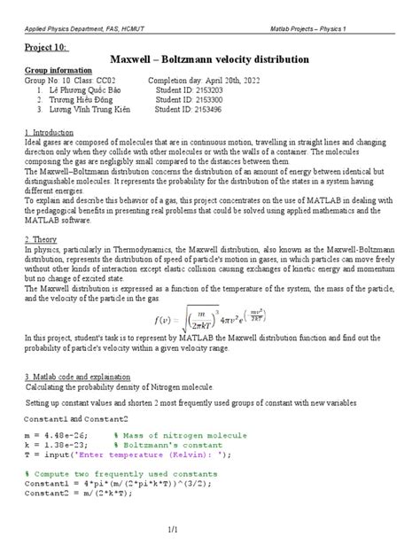 Matlab Project 10 Pdf Gases Physical Sciences