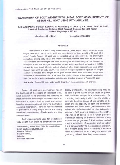 Pdf Relatioship Of Body Weight With Body Measurements Of Assam Hill