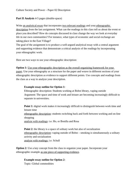 Ethnographic Assignment Part Ii Analysis Pdf Ethnography Essays