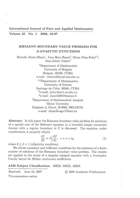 pdf riemann boundary value problem for beta analytic functions
