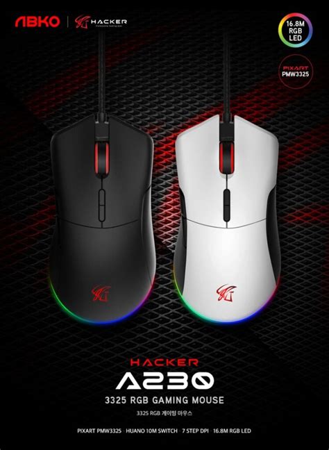 [a[abko] Korean Abko Hacker A230 3325 Rgb Gaming Mouse Black White Now In Seoul