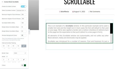 new elementor scrollable block with optional checkbox redirect