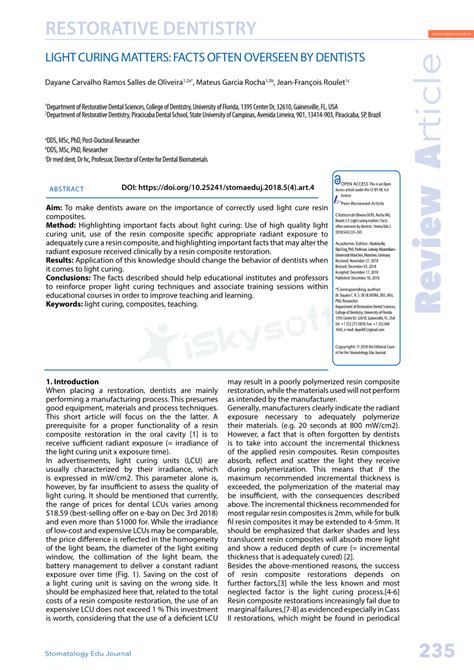 Pdf Restorative Dentistry Light Curing Matters Facts Often Overseen By Dentists