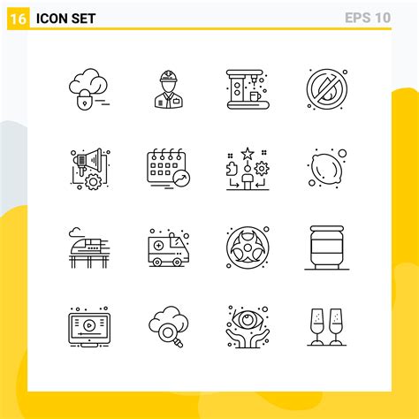 Modern Set Of 16 Outlines Pictograph Of Digital Camping Labor No Maker Editable Vector Design