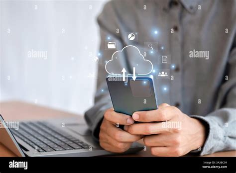 Cloud Computing Shown In Hand Cloud Technology Data Storage Data Transfer Network And Internet