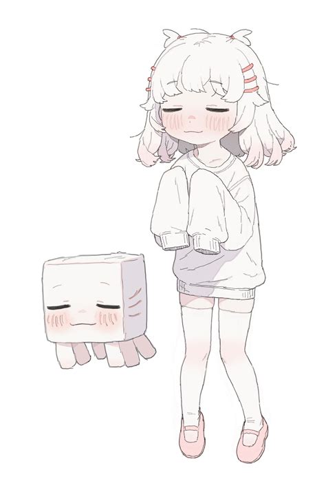 Possummachine Ghast Happy Ghast Minecraft Absurdres Highres 1girl 3 Ahoge Blush