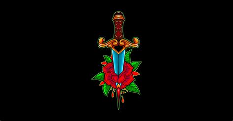 Traditional Inspired Rose Bleeding Dagger Tattoo Style Sticker