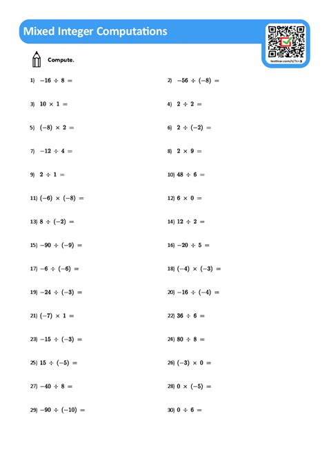 Mixed Integer Computations Worksheets Mixed Integer Computations Worksheets