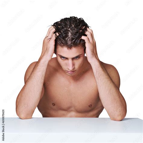 Man Shirtless Body And Hair Care Isolated On A Transparent Png Background For Shampoo Or