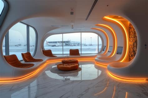 Premium Photo Modern Airport Lounge With Arched Windows Sleek Seating