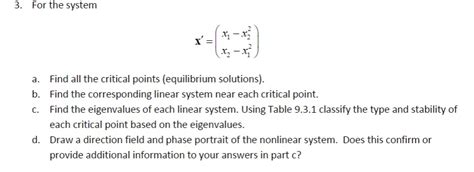 Solved 3 For The System Find All The Critical Points Chegg Com