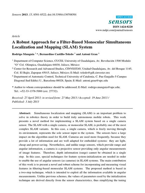 Sensors A Robust Approach For A Filter Based Monocular Simultaneous