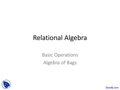 Relational Algebra Database Systems Lecture Slides Docsity