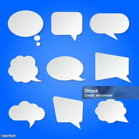 파란색 배경에 설정된 흰색 빈 복고풍 음성 거품 벡터 대화 풍선 문자 기호에 대한 스톡 벡터 아트 및 기타 이미지 대화 풍선