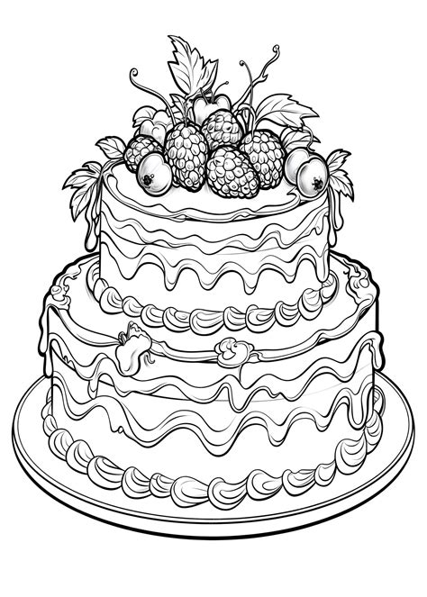 케이크 컬러링 페이지 생일 케이크 색칠 페이지 웨딩 케이크 칠색 페이지 손으로 그려진 생일케이크 윤 일러스트레이션 컬러링 책 페이지 Ai 생성 프리미엄 사진