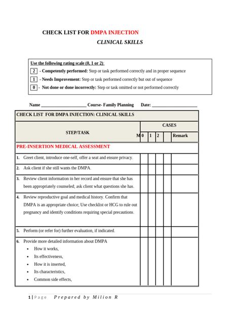 Check List For Dmpa Injection Pdf Injection Medicine