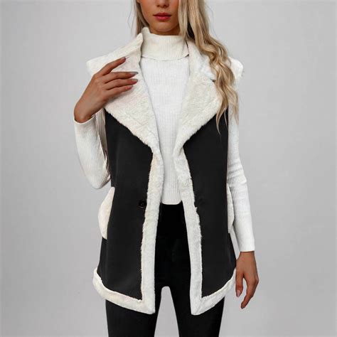 Wiyuqeen Womens Sherpa Lined Leather Vest Casual Thermal Sleeveless
