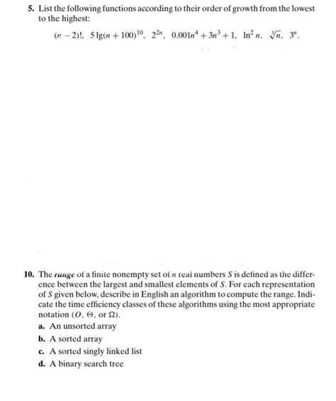 solved 5 list the following functions according to their