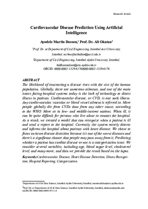 Pdf Cardiovascular Disease Prediction Using Artificial Intelligence