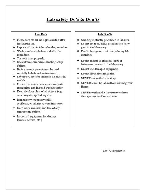 Lab Safety Do S And Donts Pdf