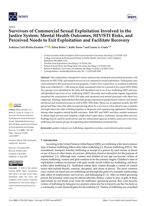 PDF Survivors Of Commercial Sexual Exploitation Involved In The Justice System Mental Health