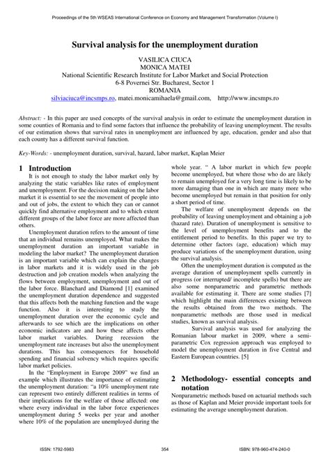 Pdf „survival Analysis For The Unemployment Duration”
