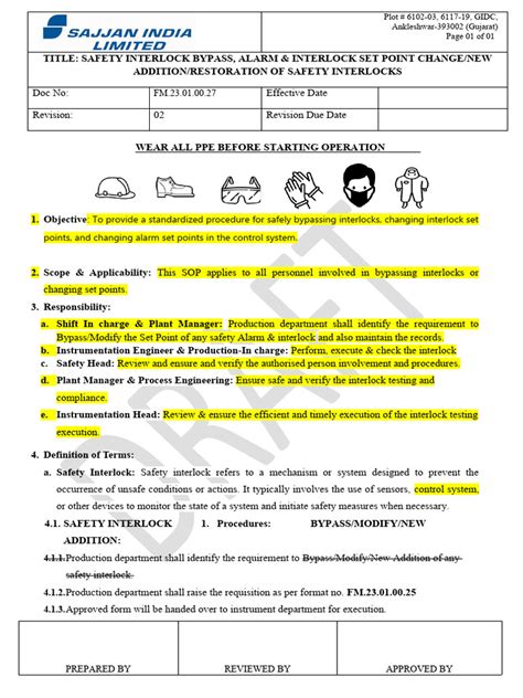 Sop For Interlock Testing Pdf Safety Instrumentation