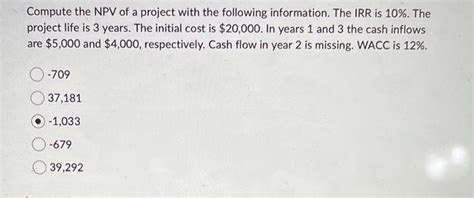 Solved Compute The NPV Of A Project With The Following Chegg
