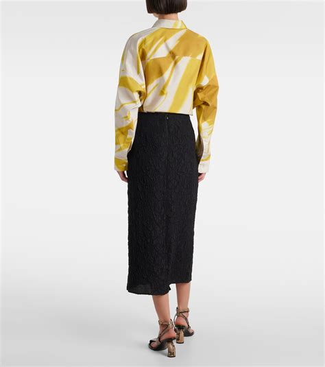 Falda Midi Fruncida En Negro Dries Van Noten Mytheresa