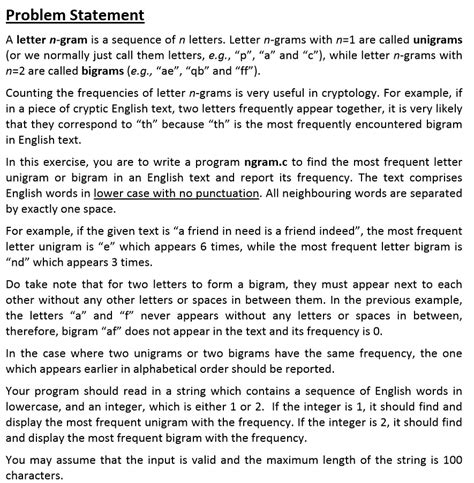 Solved Most Frequent Unigram Bigram C Code Skeleton