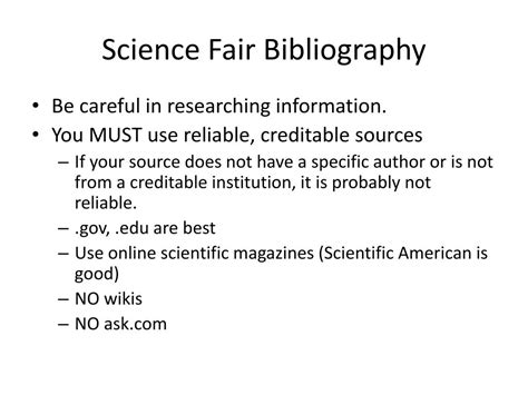 PPT Science Fair Bibliography PowerPoint Presentation Free Download ID