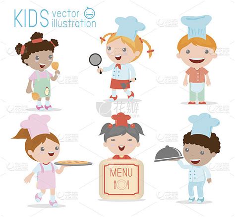 可爱的孩子厨师，儿童烹饪插图