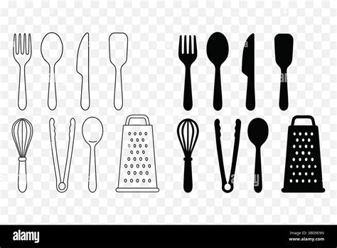 Kitchen Utensils Icon Set Minimalist Line And Solid Cooking Tools