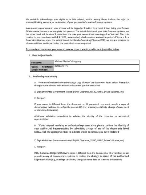 Request For Personal Information And Identity Verification For Account Deletion And Inactivation